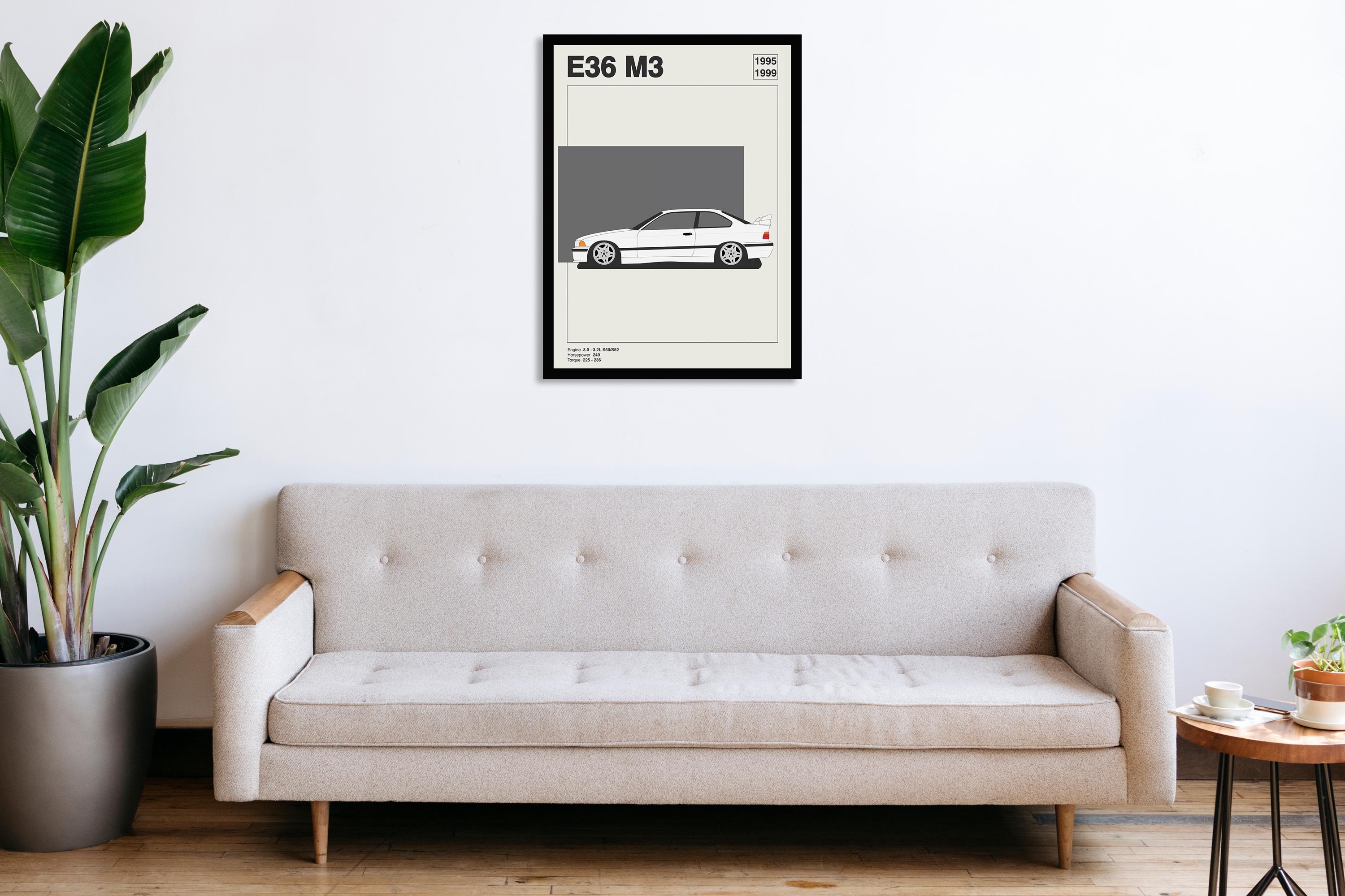 BMW E36 M3 Poster Car Print - Retro Wall Decor - Mid-century Modern ...