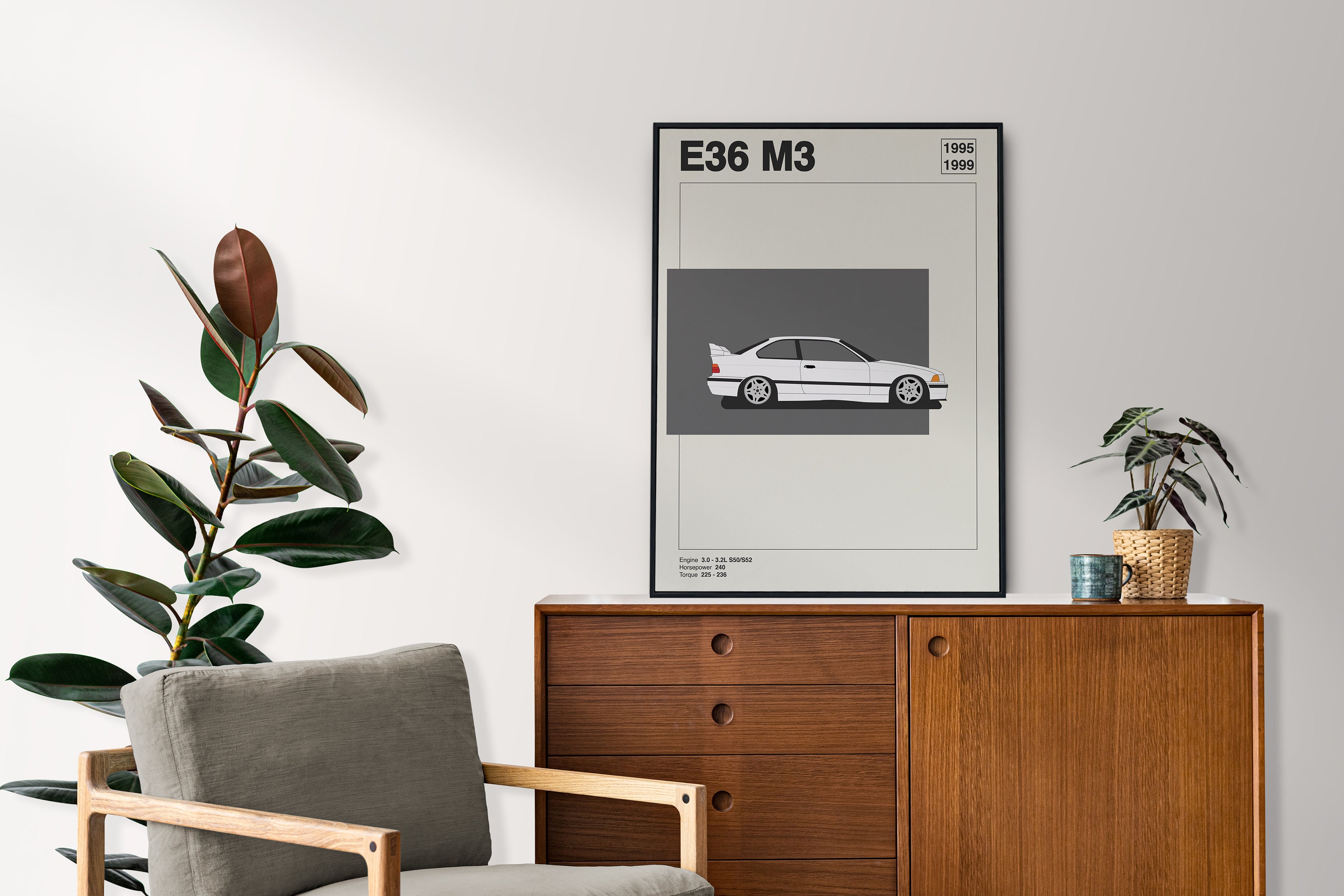 BMW E36 M3 Poster Car Print Retro Wall Decor Mid-century - Etsy