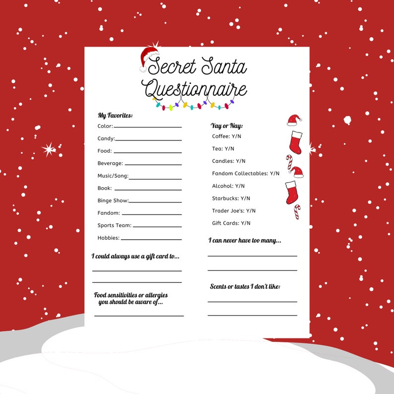 Secret Santa Questionnaire - Etsy