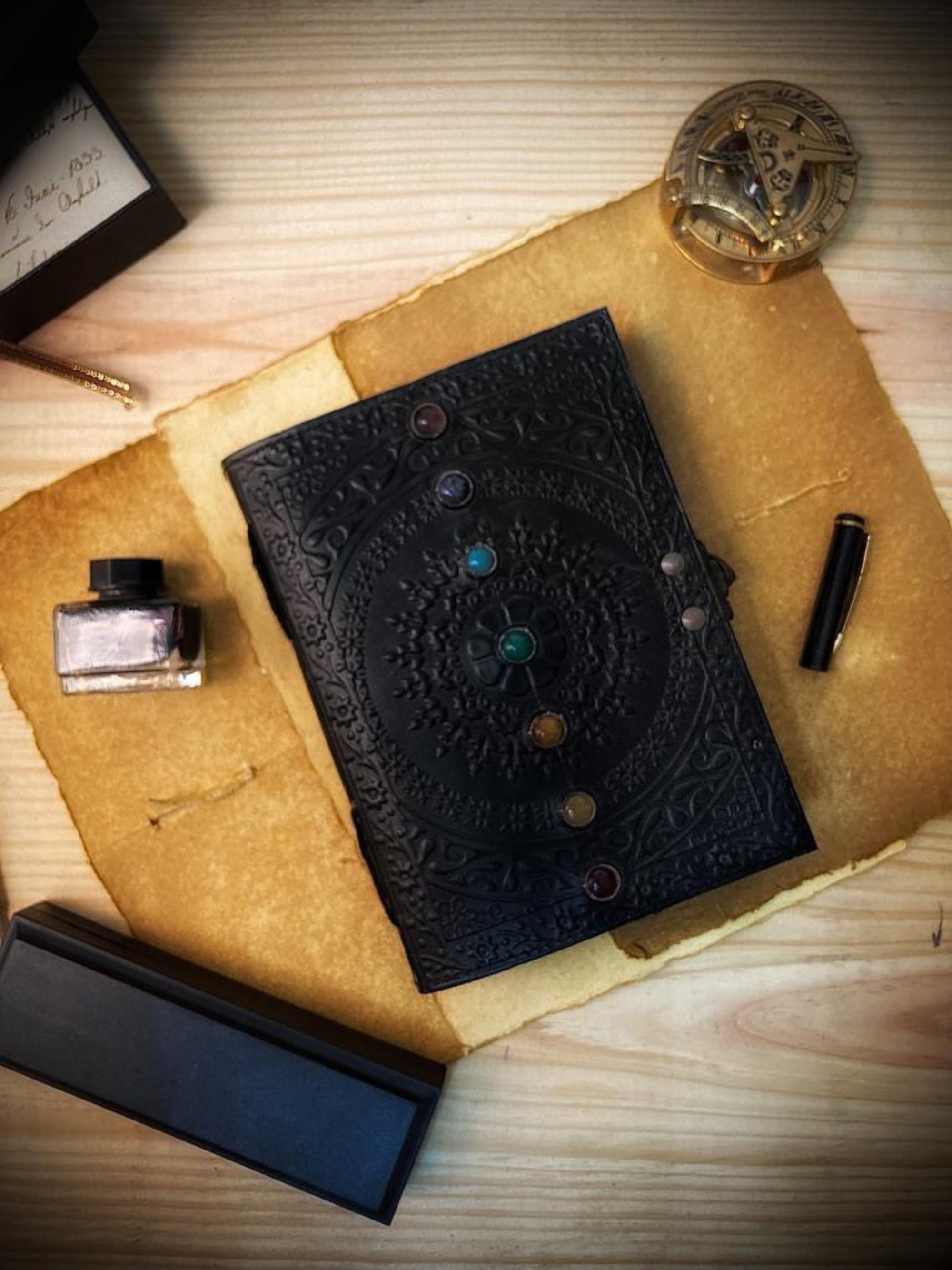 7-stone Leather Notebook With Clasp Lock Stone Embossed Handmade Book ...