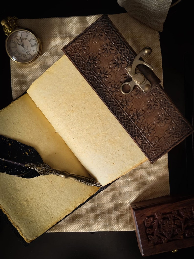 7-stone Leather Notebook With Clasp Lock Stone Embossed Handmade Book ...