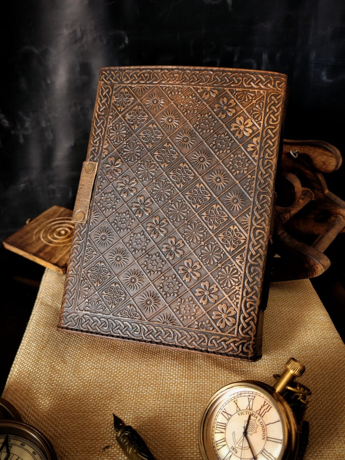 7-stone Leather Notebook With Clasp Lock Stone Embossed Handmade Book ...