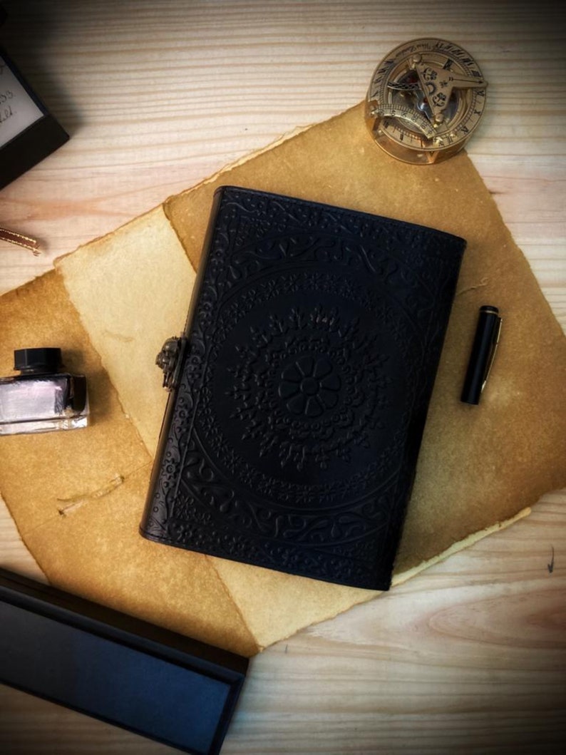 7-stone Leather Notebook With Clasp Lock Stone Embossed - Etsy