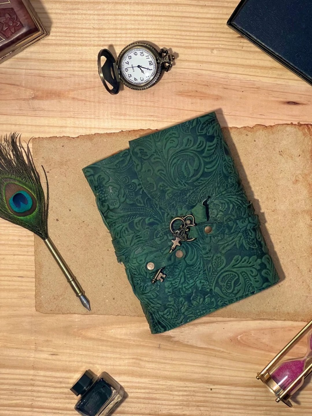 Green Garden Flower Leather Journal With Lock Vintage Lock Journal ...