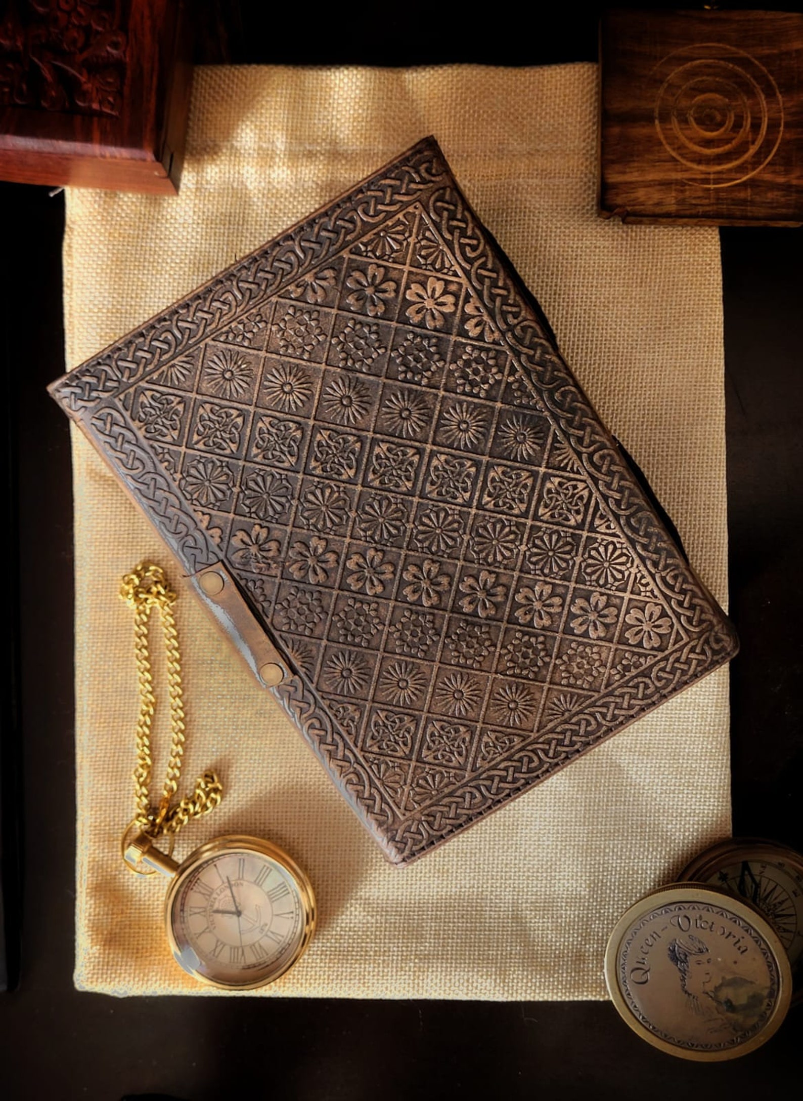 7-stone Leather Notebook With Clasp Lock Stone Embossed Handmade Book ...