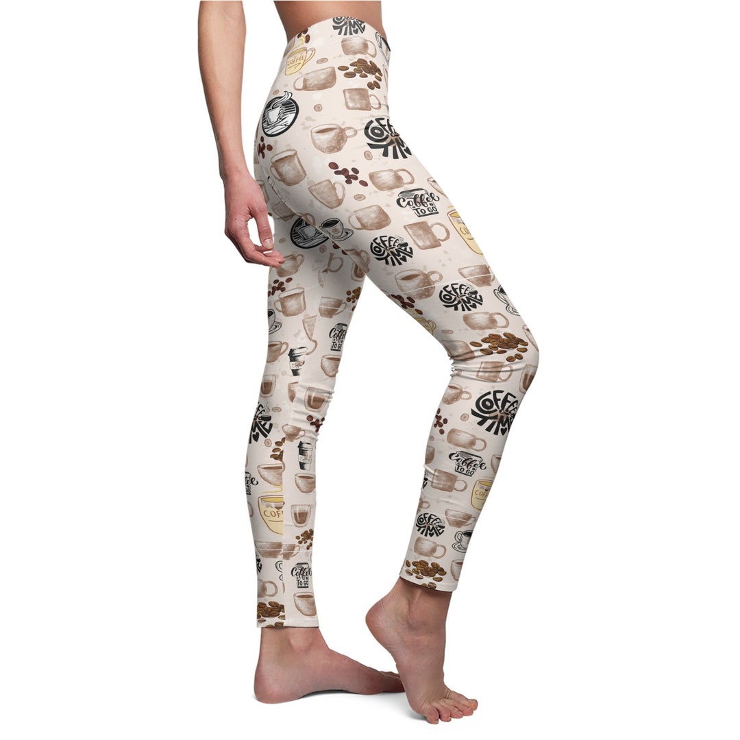 Brown Coffee Yoga Pants, Fun Coffee Design Leggings, Workout Gear ...