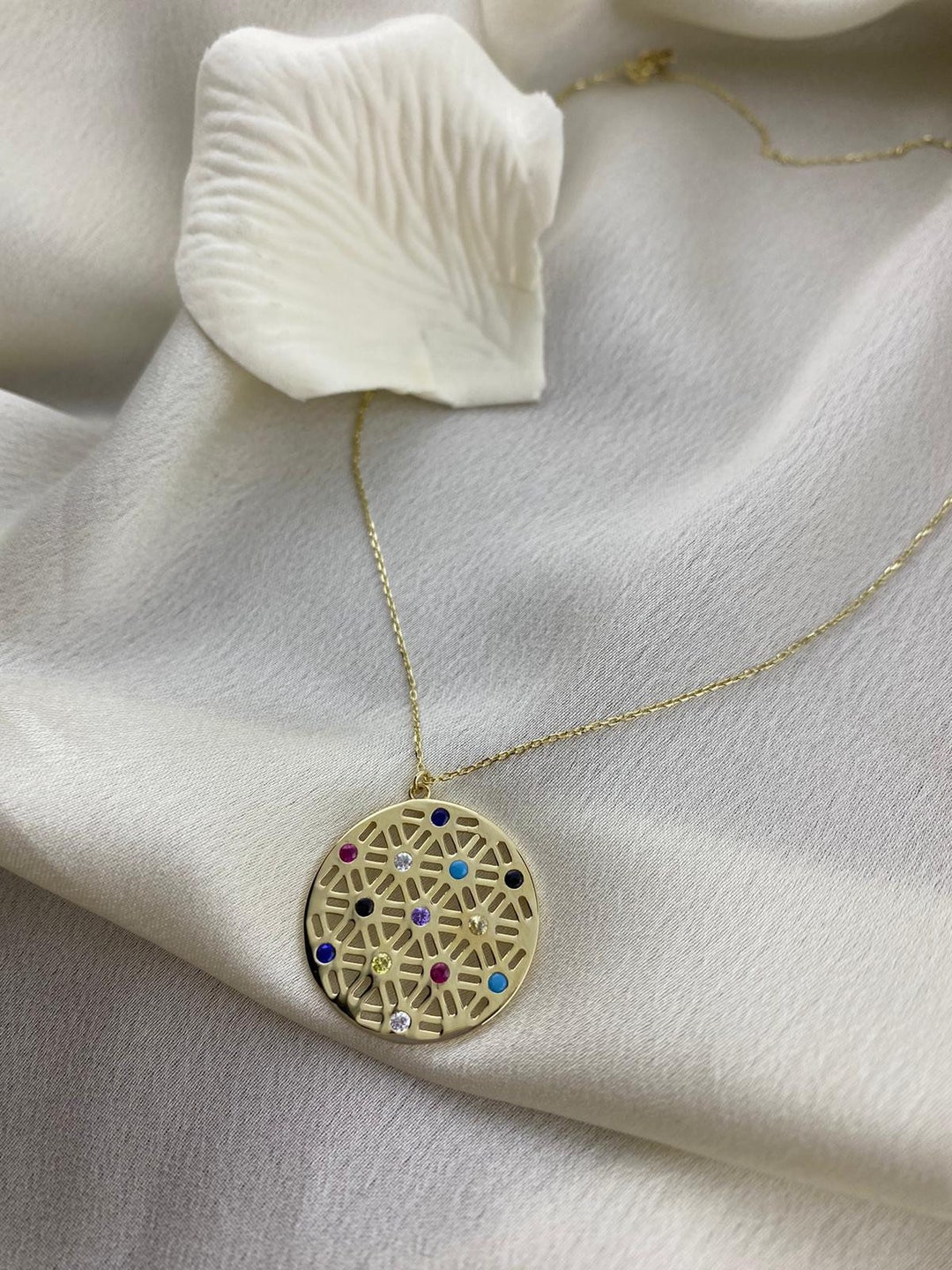 Flower of Life, Six Petals Gold Pendant, 14k Gold Mandala Necklace ...