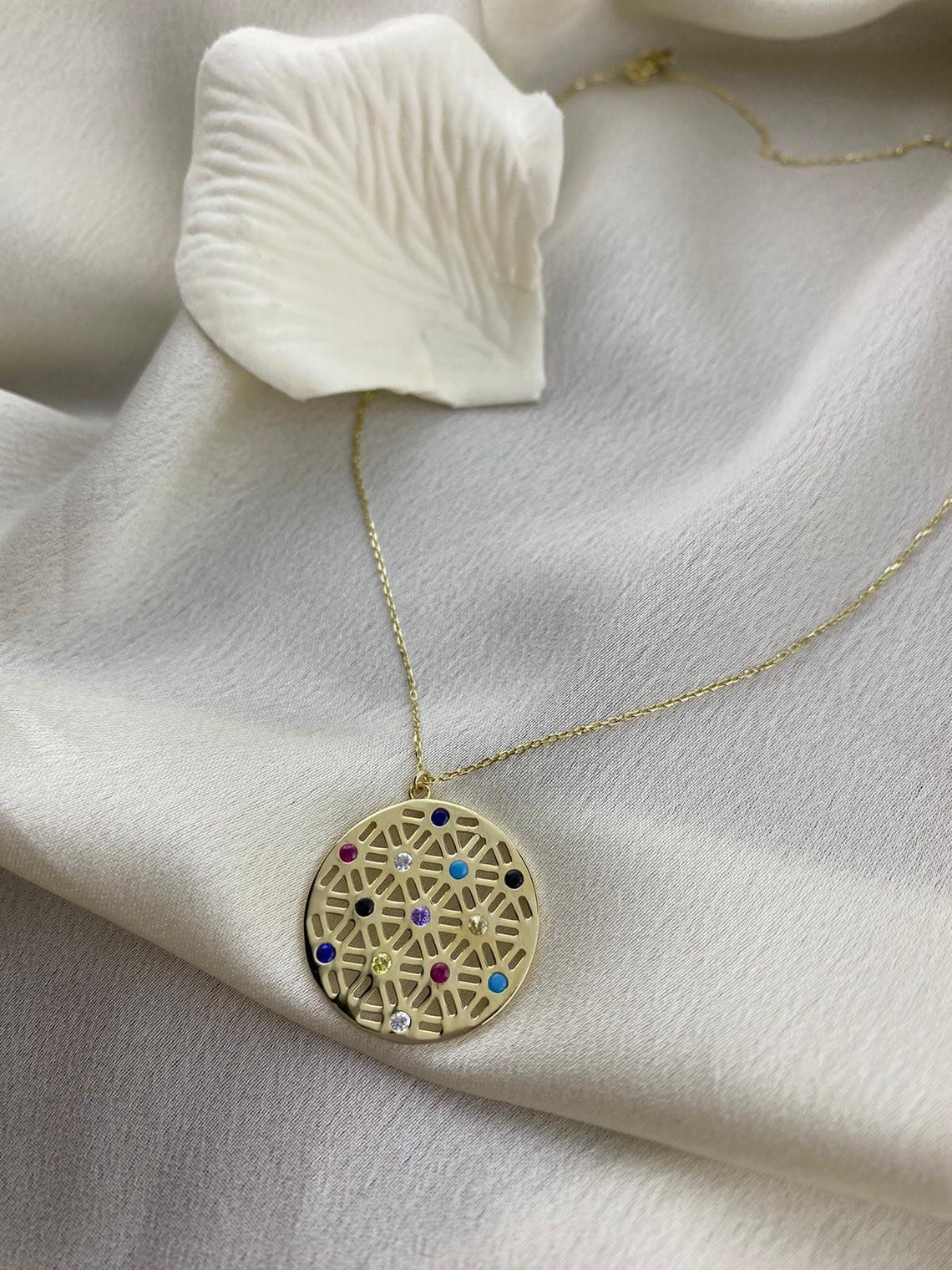 Flower of Life, Six Petals Gold Pendant, 14k Gold Mandala Necklace ...