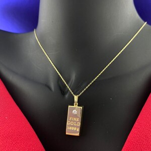 14K Gold Bullion Bar, Necklace Bank Bar Vertical Pamp Pendant ...