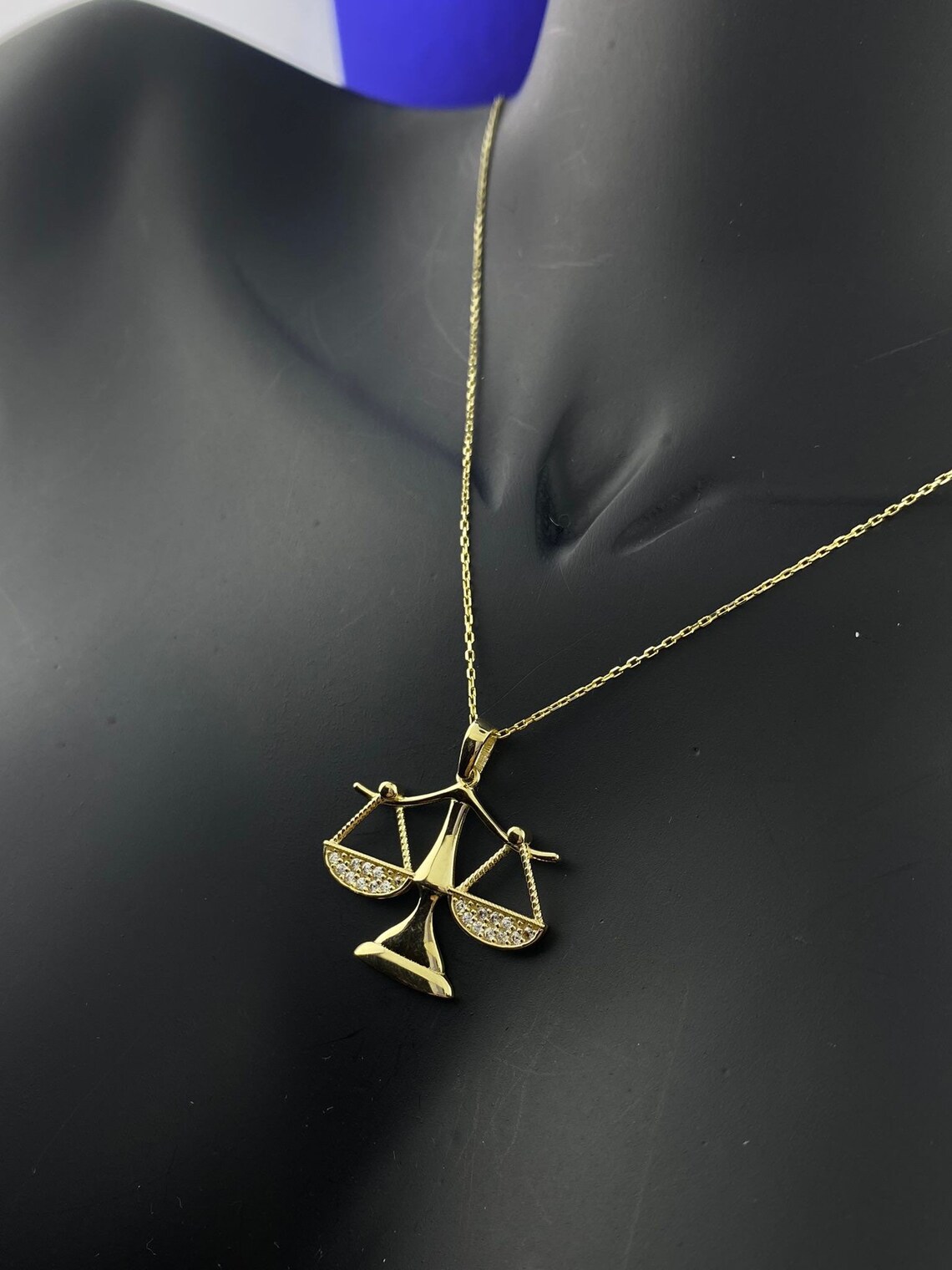 14K Solid Gold Scales of Justice Necklace, Lawyer Pendant, Dainty Scale ...