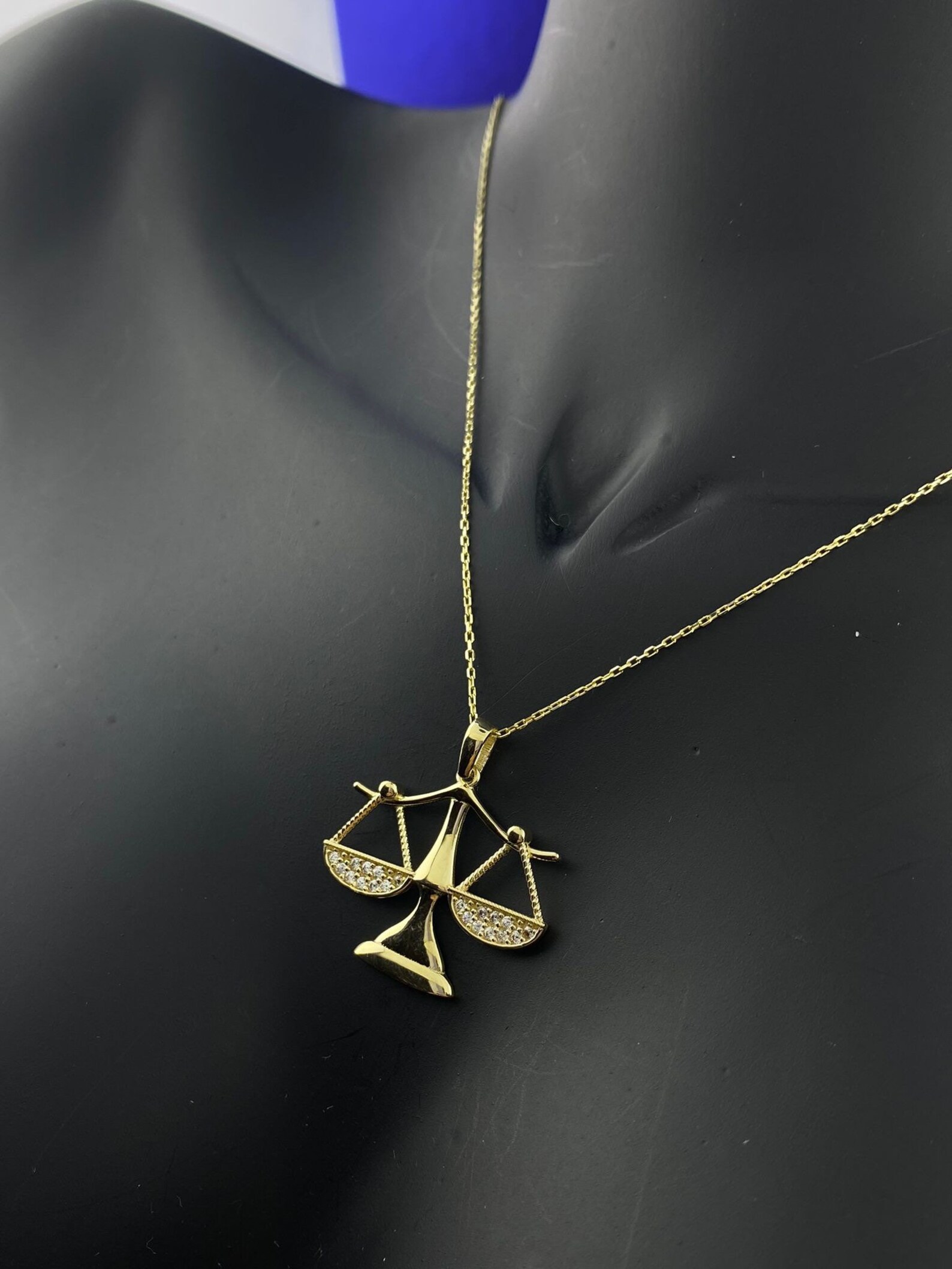 14K Solid Gold Scales of Justice Necklace, Lawyer Pendant, Dainty Scale ...