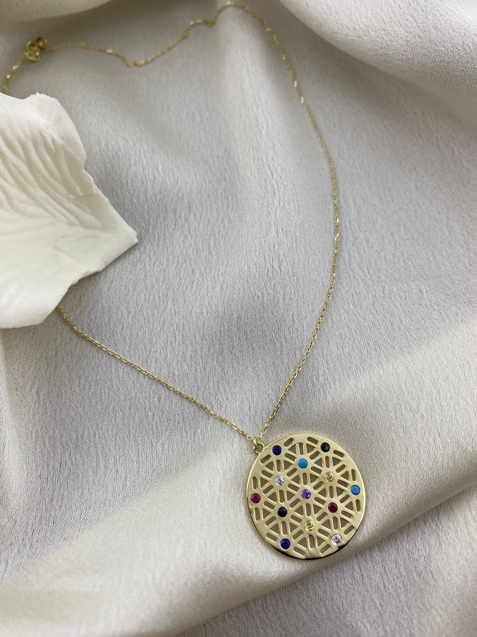 Flower of Life, Six Petals Gold Pendant, 14k Gold Mandala Necklace ...