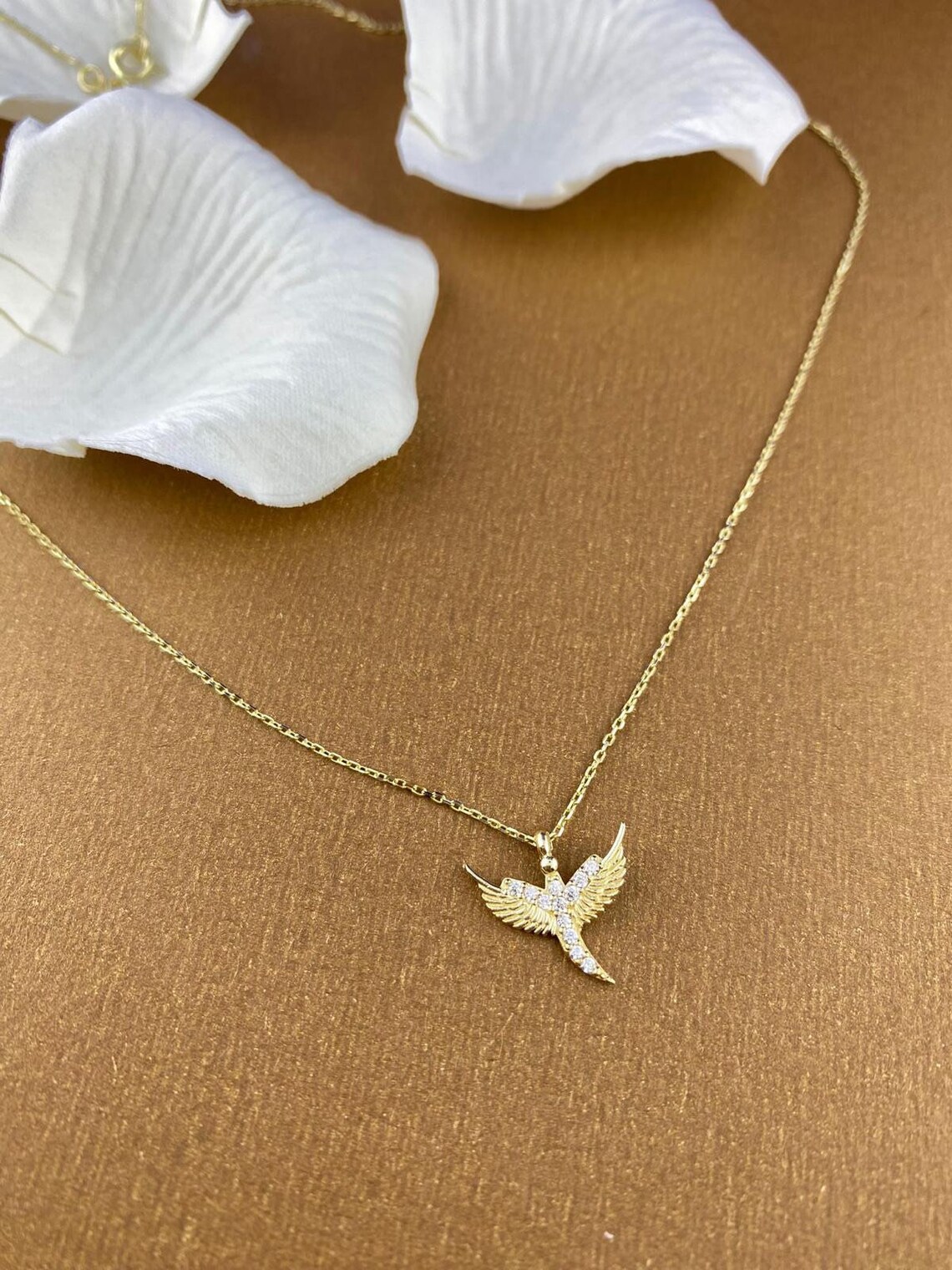 14K Gold Phoenix Necklace, Solid Gold Rising Phoenix, 14K Tiny Phoenix ...