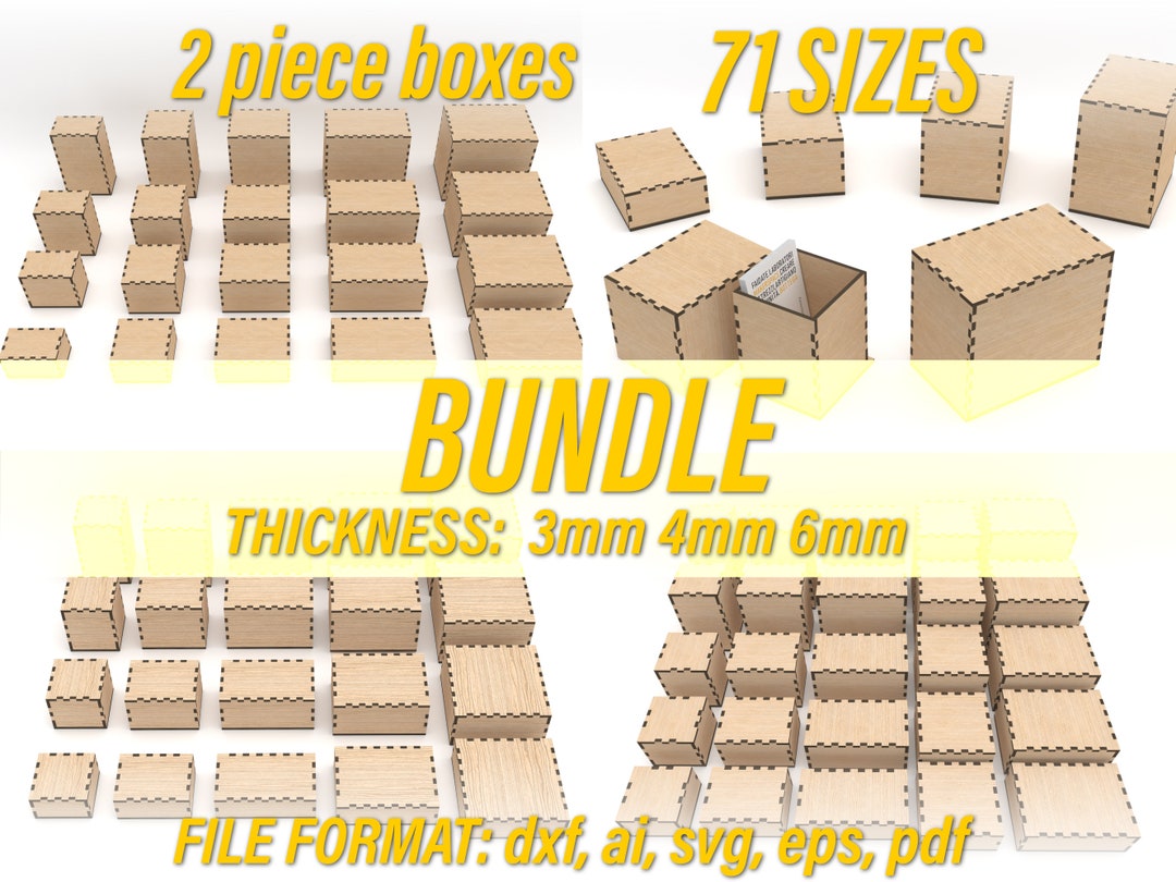 Two Piece Boxes for Laser Cutting Bundle Vector Files - 3mm 4mm 6mm ...