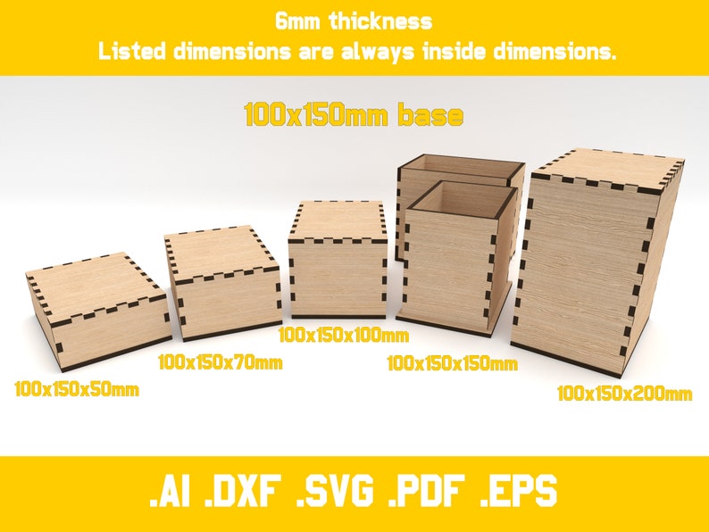 Two Piece Boxes for Laser Cutting 6mm Material 20 Different Dimensions ...