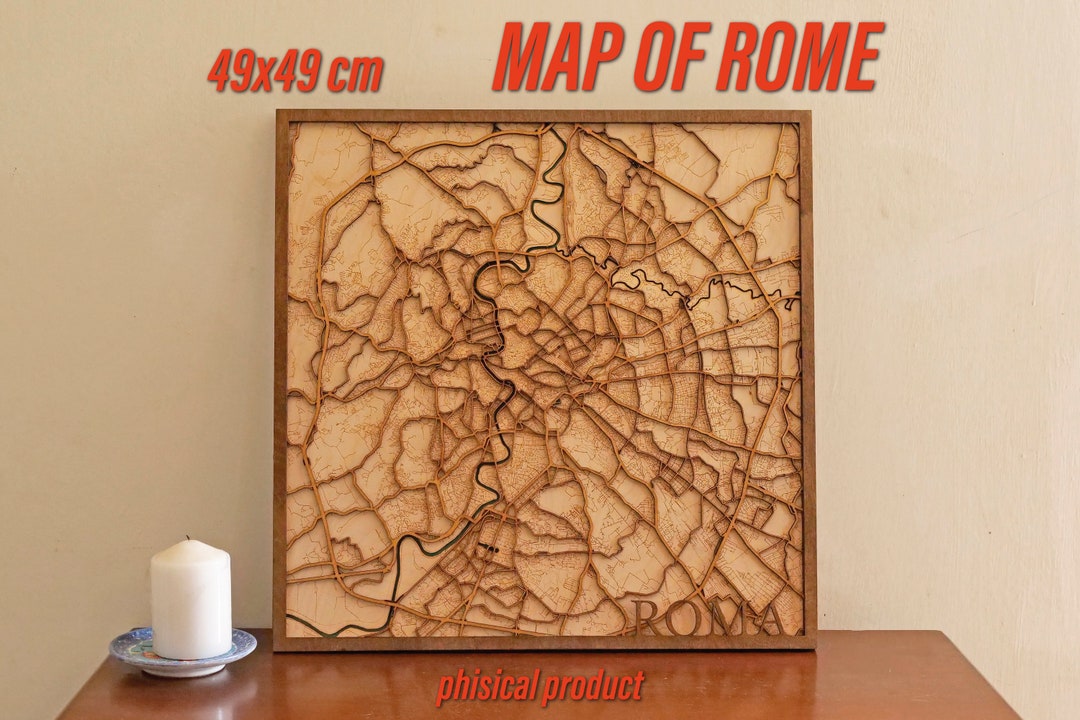 Wall Decor Map of the City of Rome Living Room Modern Decoration, Wood ...