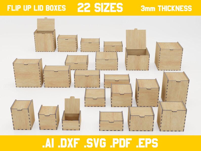 Boxes With Flip up Lids Vector Files for Laser Cut 3mm Thickness ...