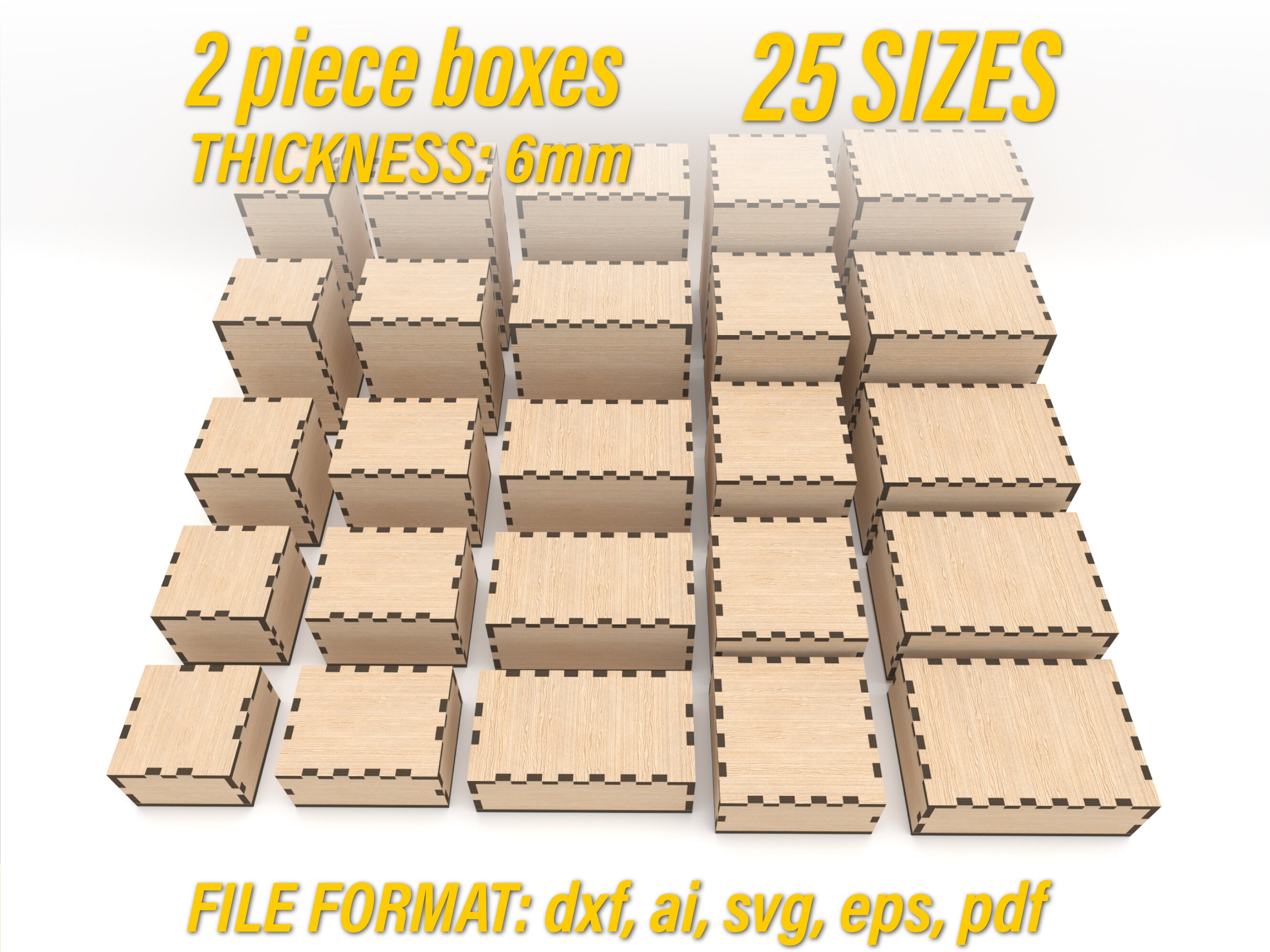 Two Piece Boxes for Laser Cutting Bundle Vector Files - 3mm 4mm 6mm ...