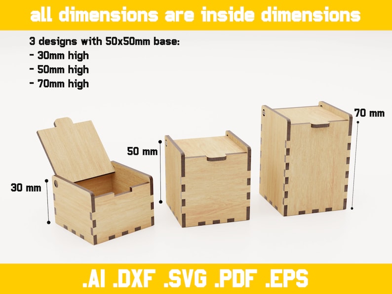Boxes With Flip up Lids Vector Files for Laser Cut 3mm Thickness ...