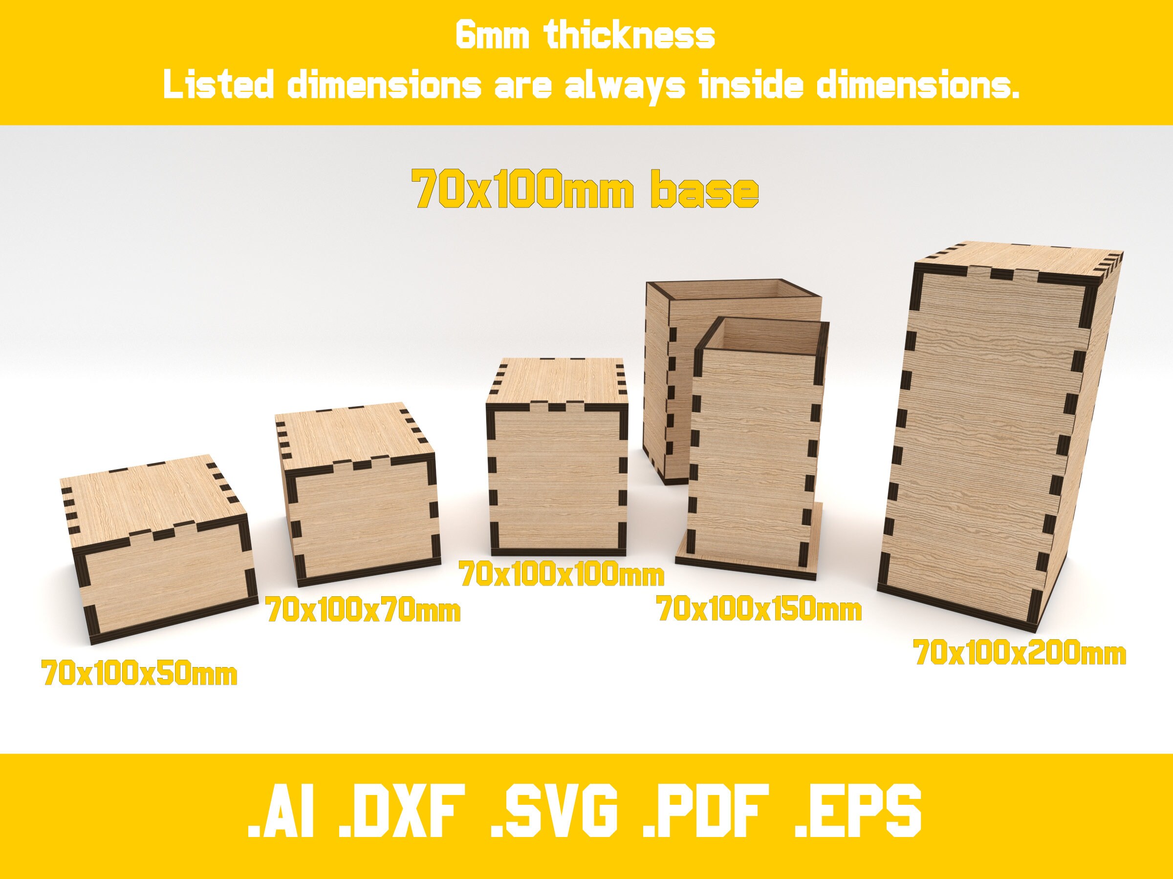 Two Piece Boxes for Laser Cutting 6mm Material 20 Different Dimensions ...