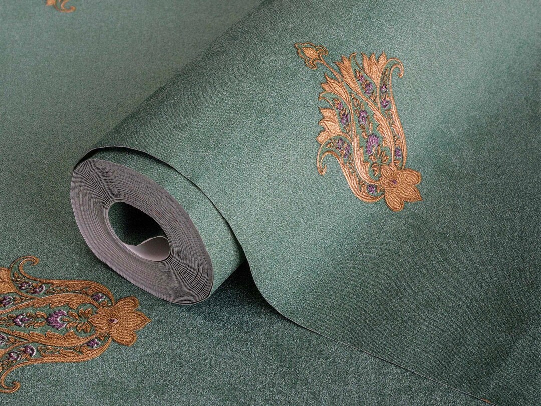 Luxury Swag Damask Green Bronze Wallpaper, 3D Textured Wallpaper ...