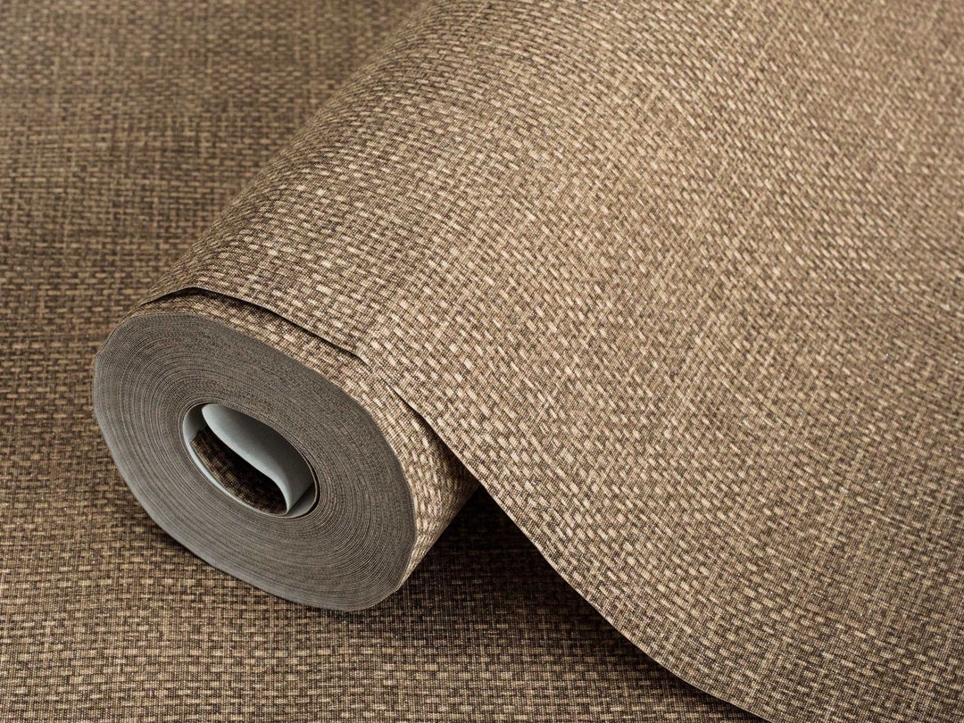 Modern Plain Linen Brown Wallpaper, 3D Textured Wallpaper, Decorative ...