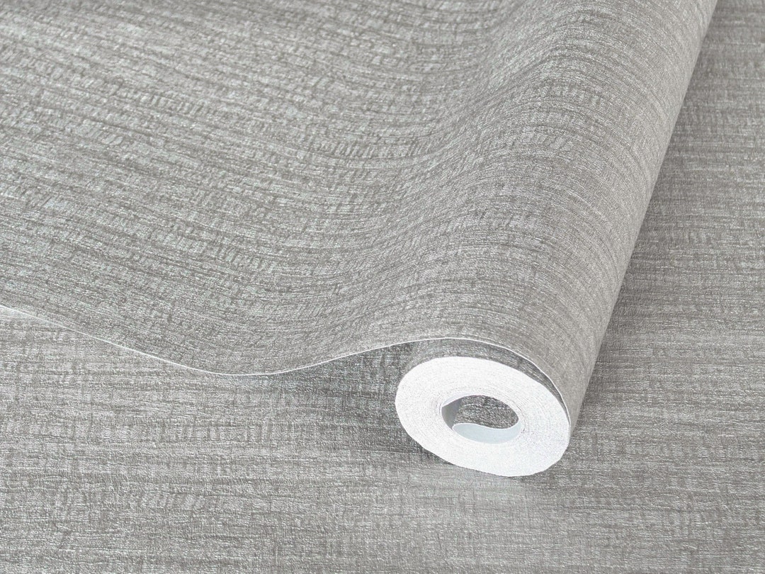 Plain Gray Embossed Wallpaper, Textured Grasscloth Style Wallpaper ...