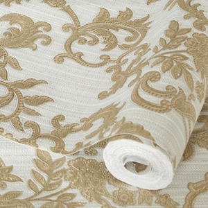 Luxury Gold Damask Embossed Wallpaper, 3D Textured Striped Wallpaper ...