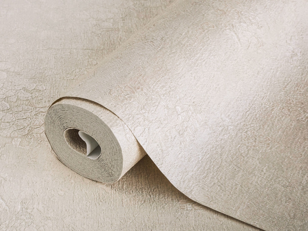 Modern Plaster Texture Cream Wallpaper, 3D Faux Textured Wallpaper ...