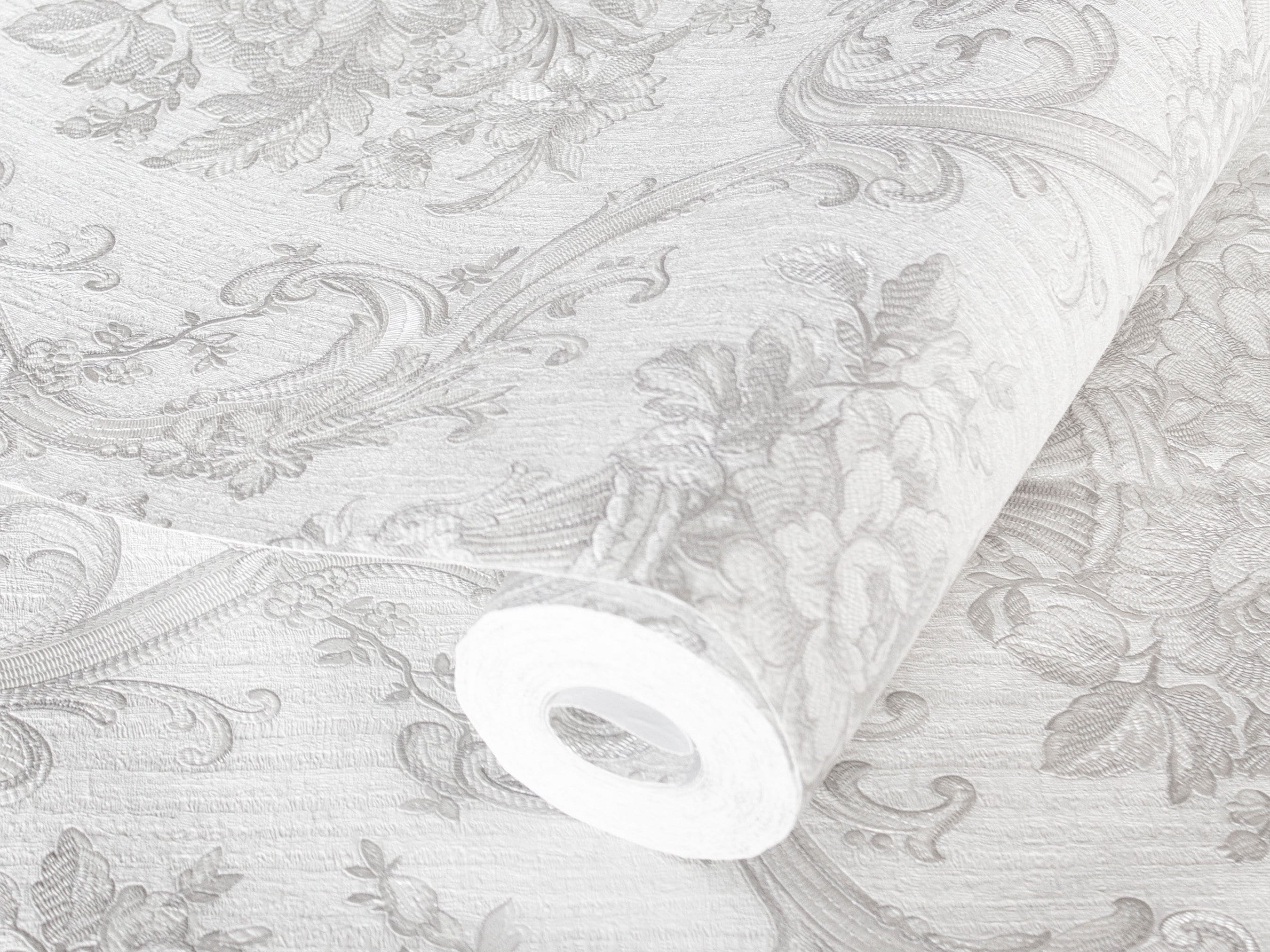 Damask Deep Embossed Wallpaper, 3D Washed Textured Wallpaper, White ...