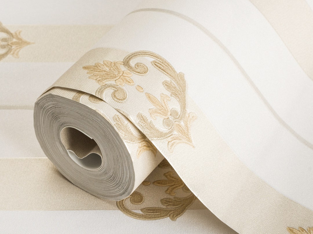 Luxury Swag Damask Cream Wallpaper, 3D Textured Wallpaper, Decorative ...