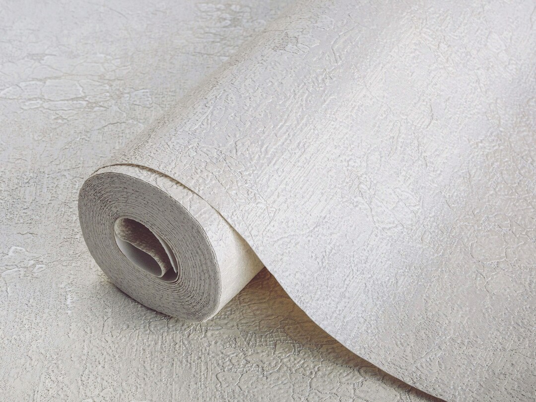 Modern Plaster Texture Ivory Wallpaper, 3D Faux Textured Wallpaper ...