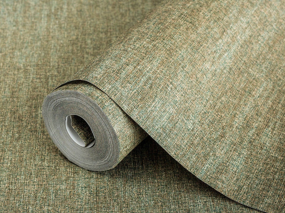 Luxury Plain Linen Green Wallpaper, 3D Textured Wallpaper, Modern ...