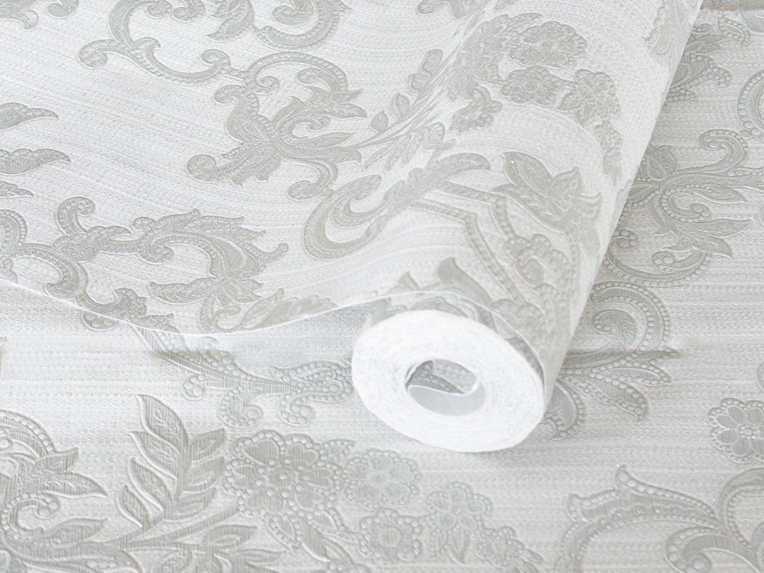 Luxury White Damask Embossed Wallpaper, 3D Textured Striped Wallpaper ...