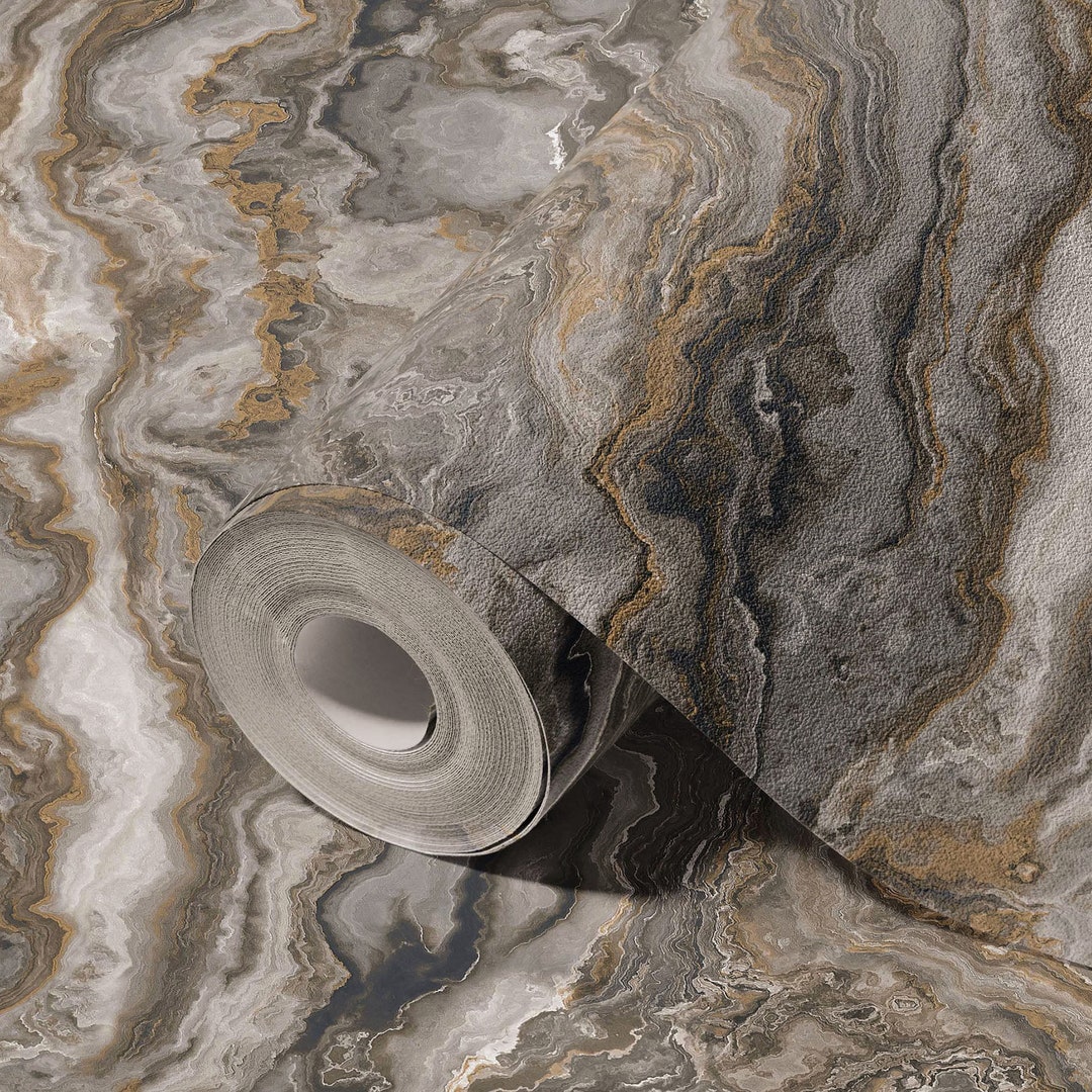 Luxury Marble Gray Gold Wallpaper, 3D Textured Wallpaper, Modern ...