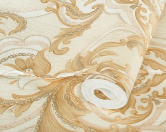 Elegant Gold Shiny Deep Embossed Damask Wallpaper, 3D Textured, Non ...