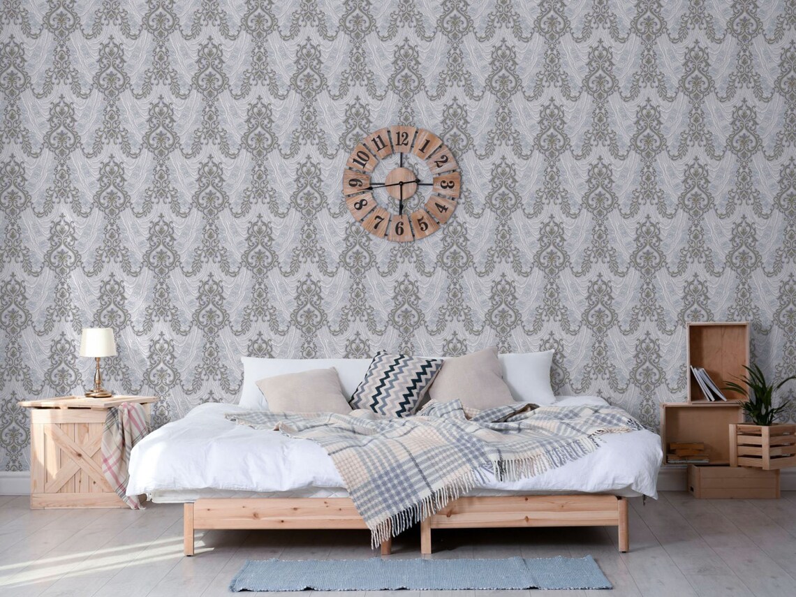 Luxury Damask Blue Gold Wallpaper, 3D Textured Victorian Wallpaper ...