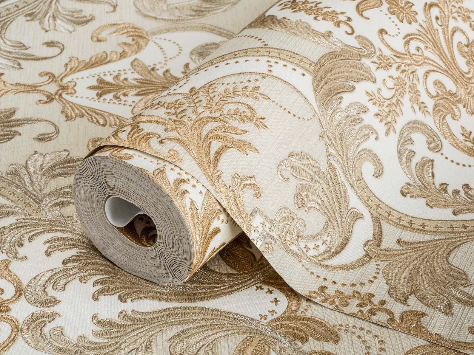Luxury Damask Cream Gold Wallpaper, 3D Textured Victorian Wallpaper ...