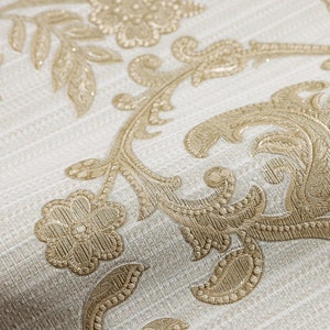 Luxury Gold Damask Embossed Wallpaper, 3D Textured Striped Wallpaper ...