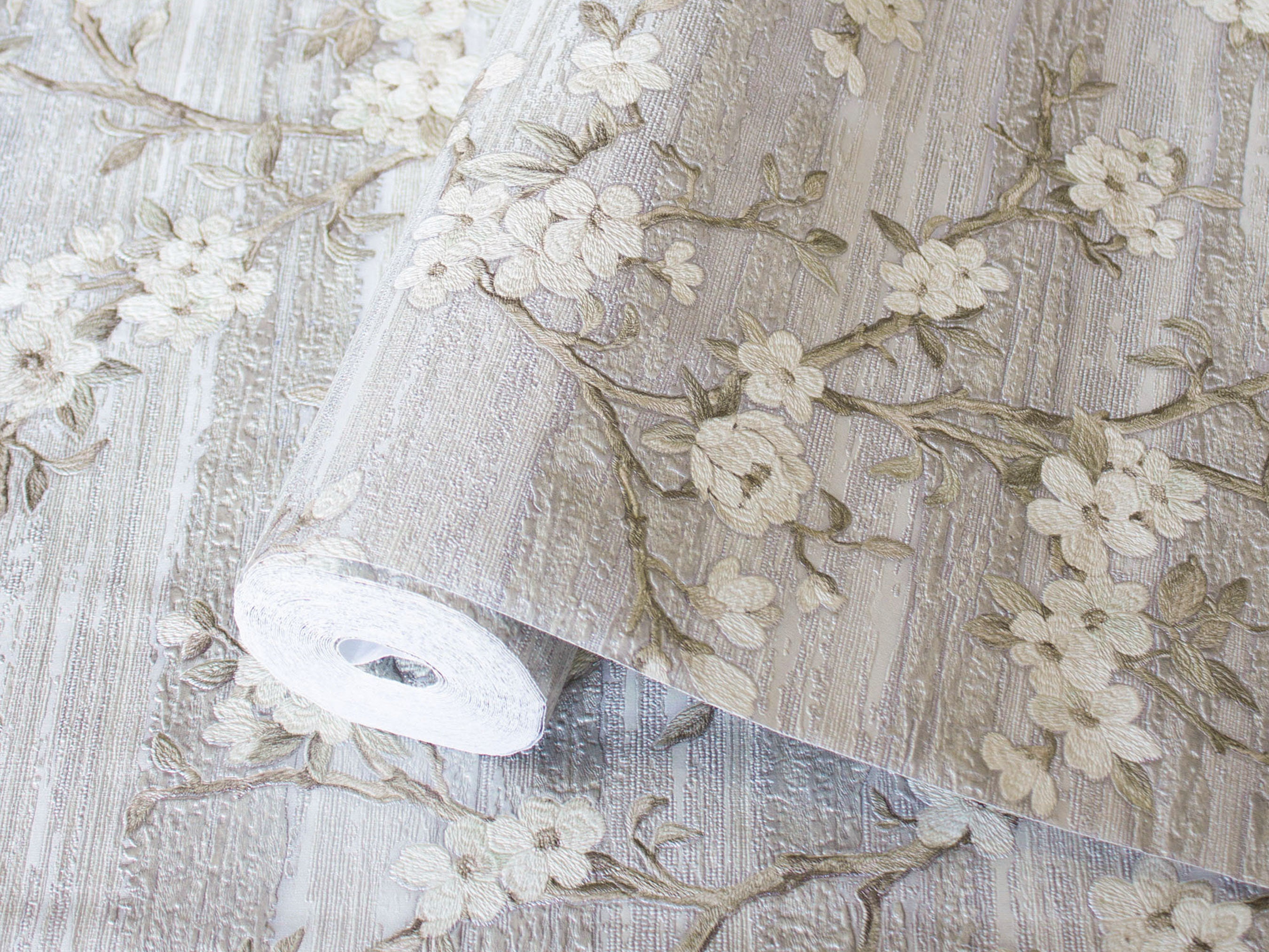 Modern Floral Cream Blossom Wallpaper, 3D Textured Wallpaper, Luxury ...