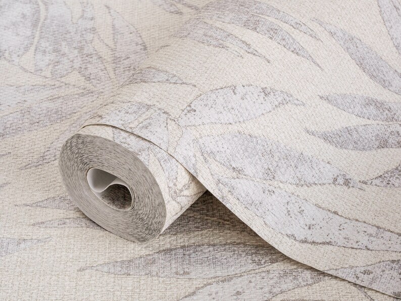 Modern Tropical Leaves Cream Wallpaper 3D Faux Textured - Etsy