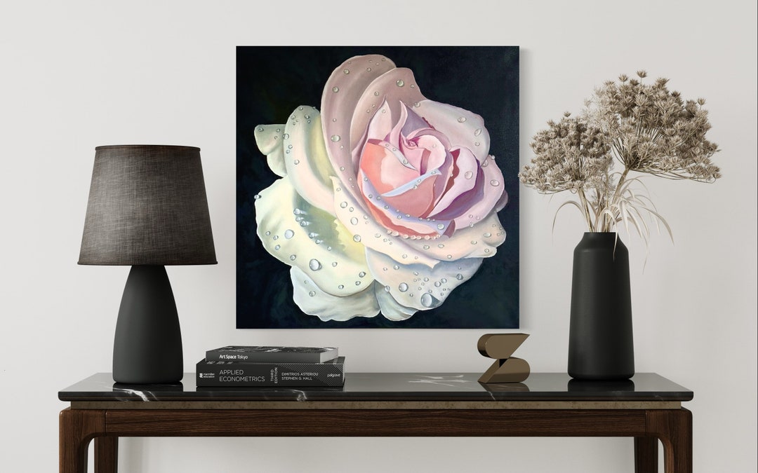 Rose Large Wall Art Original Oil Painting Floral Hyperrealism Artwork ...