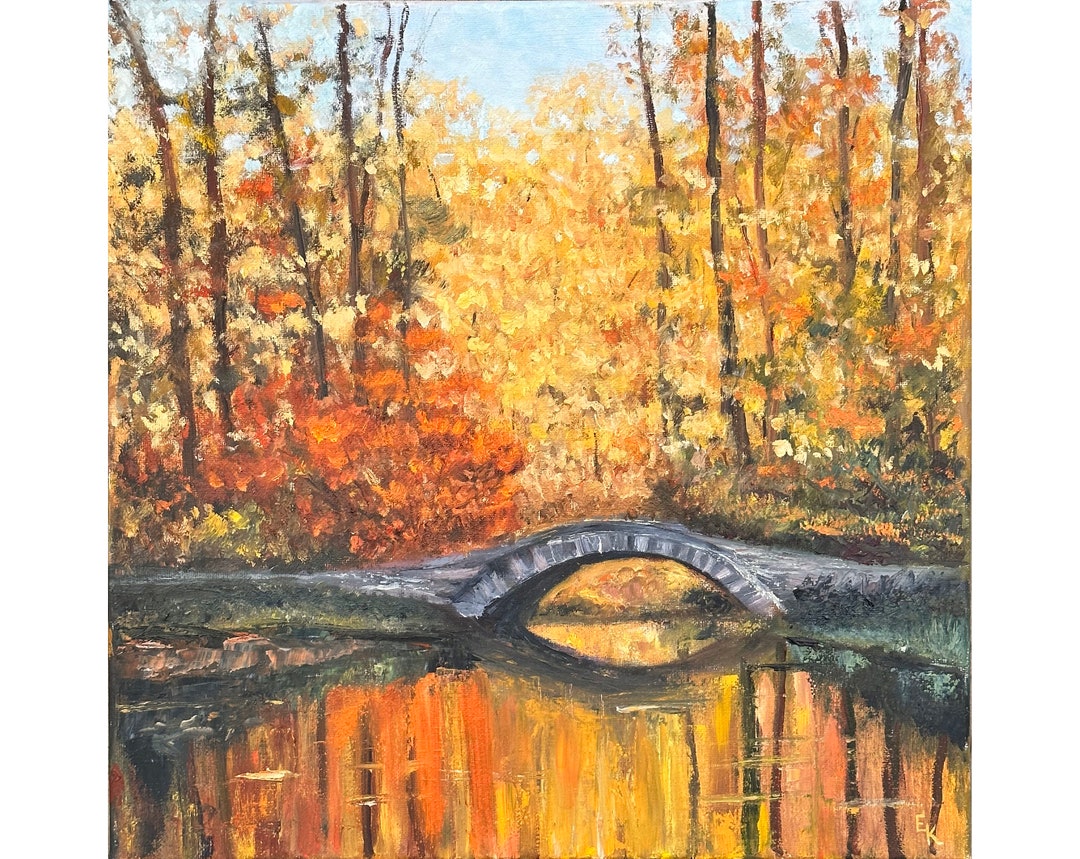 Fall Landscape Oil Painting Autumn Wall Art Bridge Wall Art - Etsy