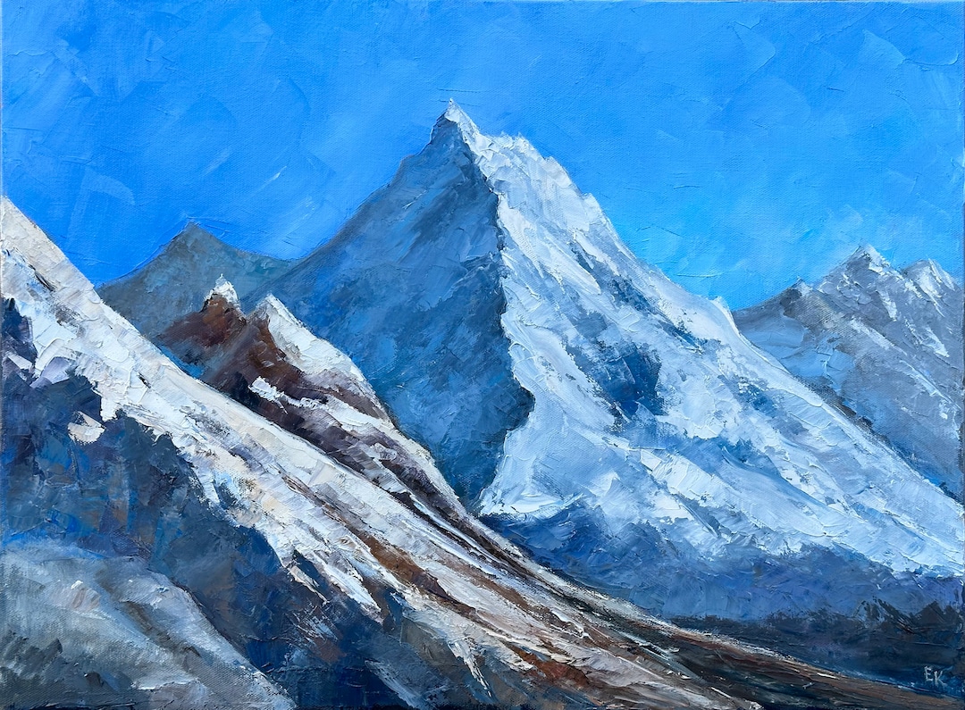 Mountain Peak Oil Painting Landscape Original Artwork Wall Art ...