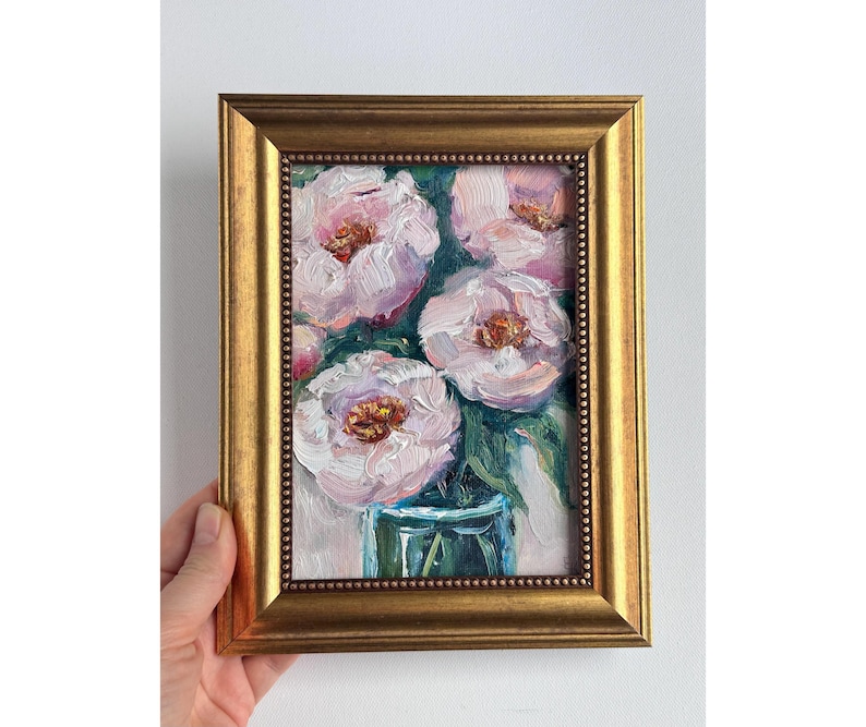 Peony Bouquet Oil Painting: Textured Floral Impasto Art (5x7 Inch) - Etsy