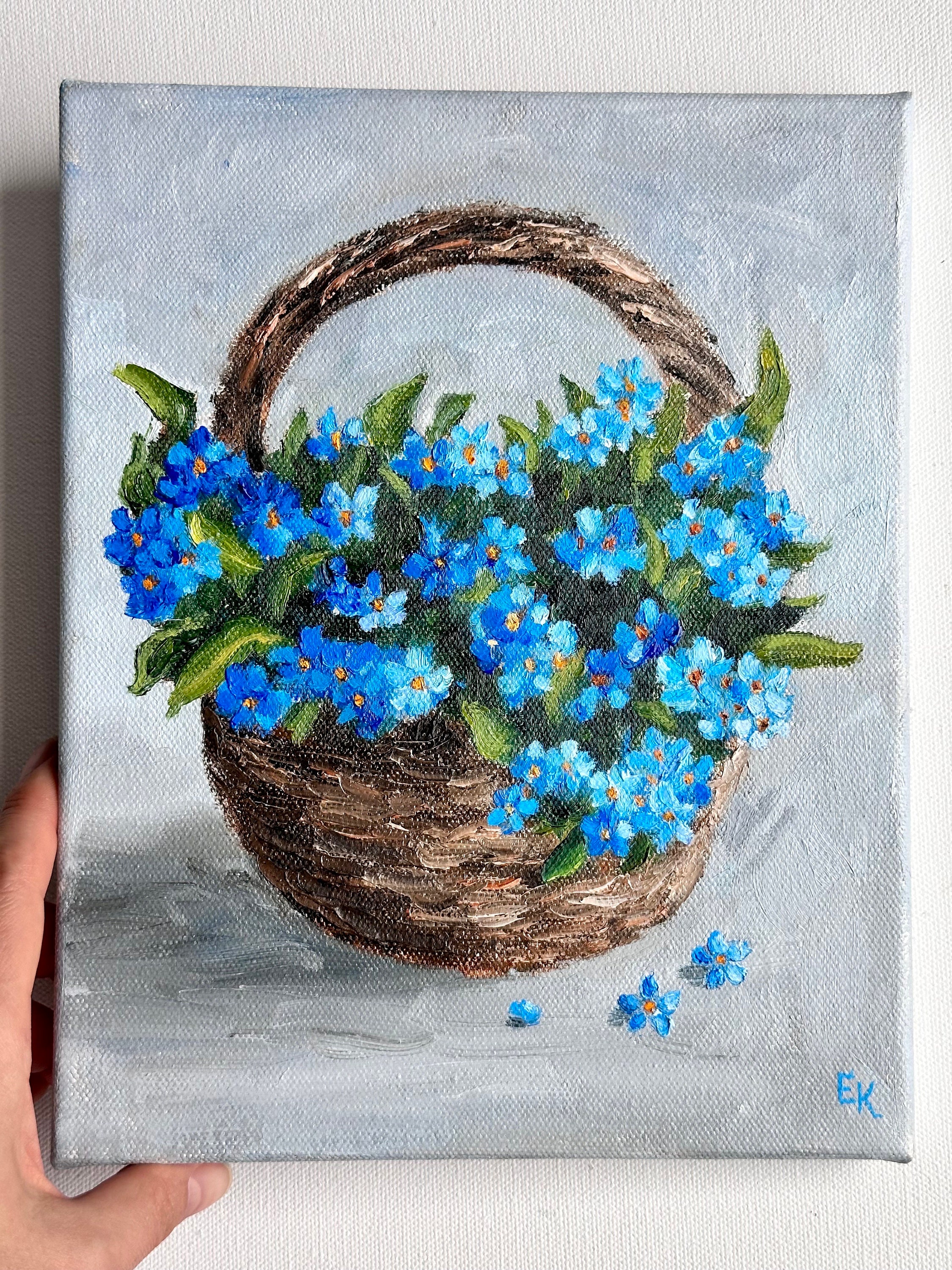 Forget-me-not Painting Wall Art Original Oil Painting Stretched Canvas ...