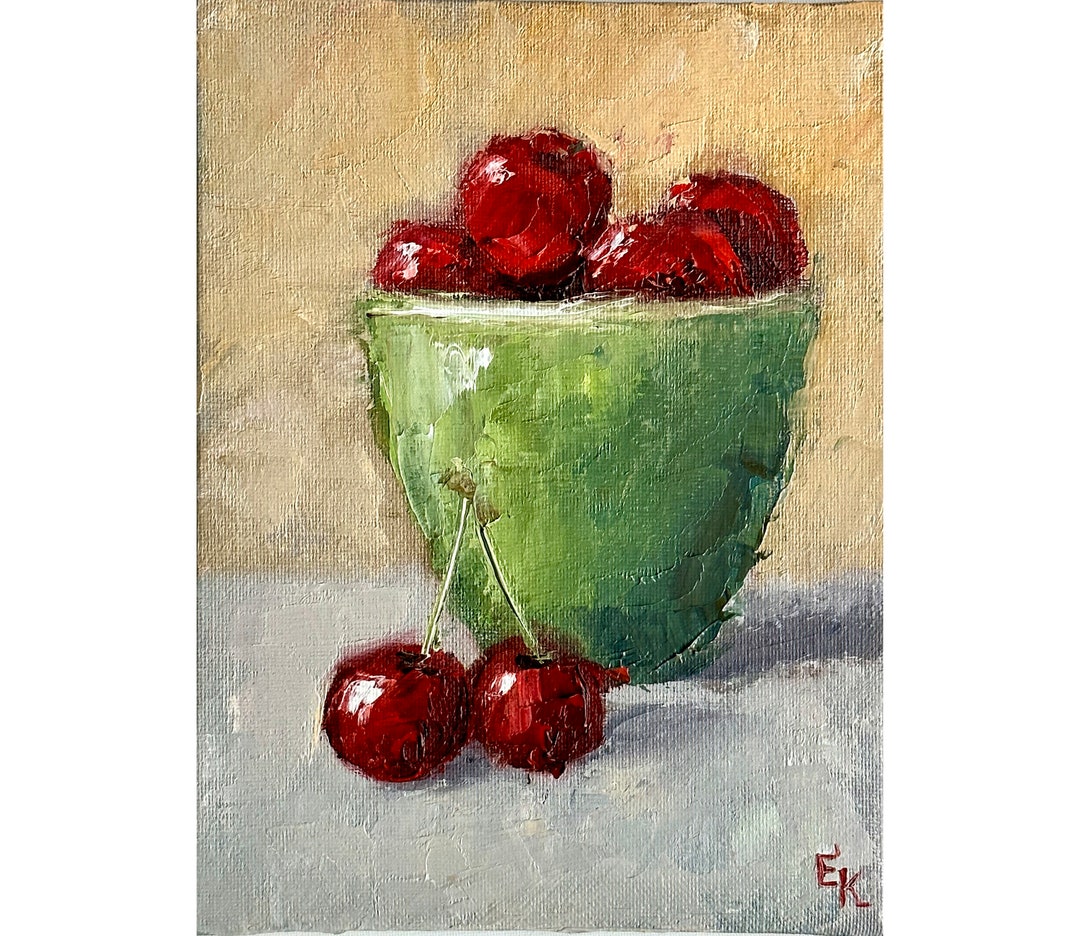 Cherry Original Oil Painting Still Life Kitchen Art Canvas Board 5*7 ...