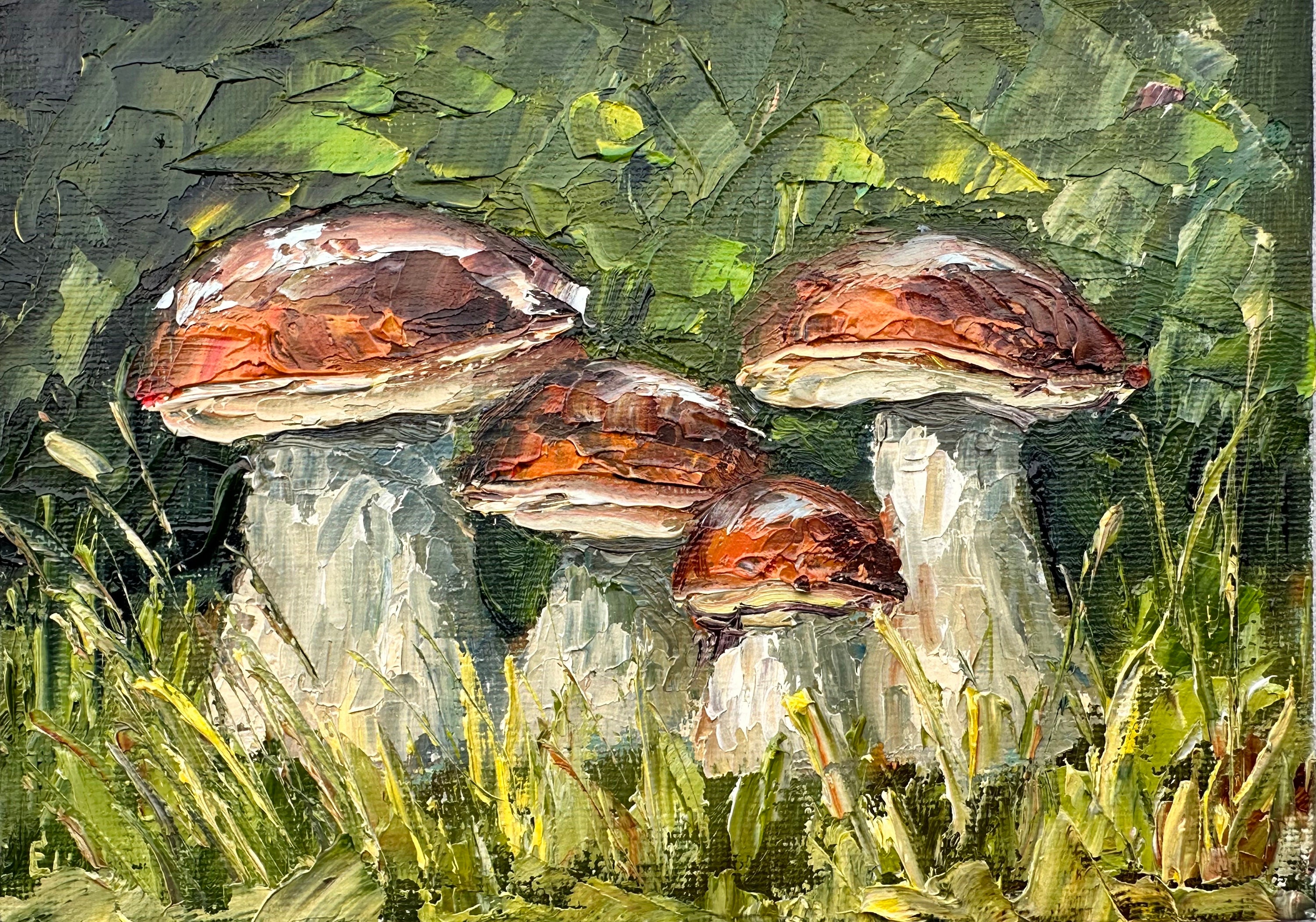Mushrooms Oil Painting Original Artwork Fall Wall Art on Panel 5x7 Inch ...