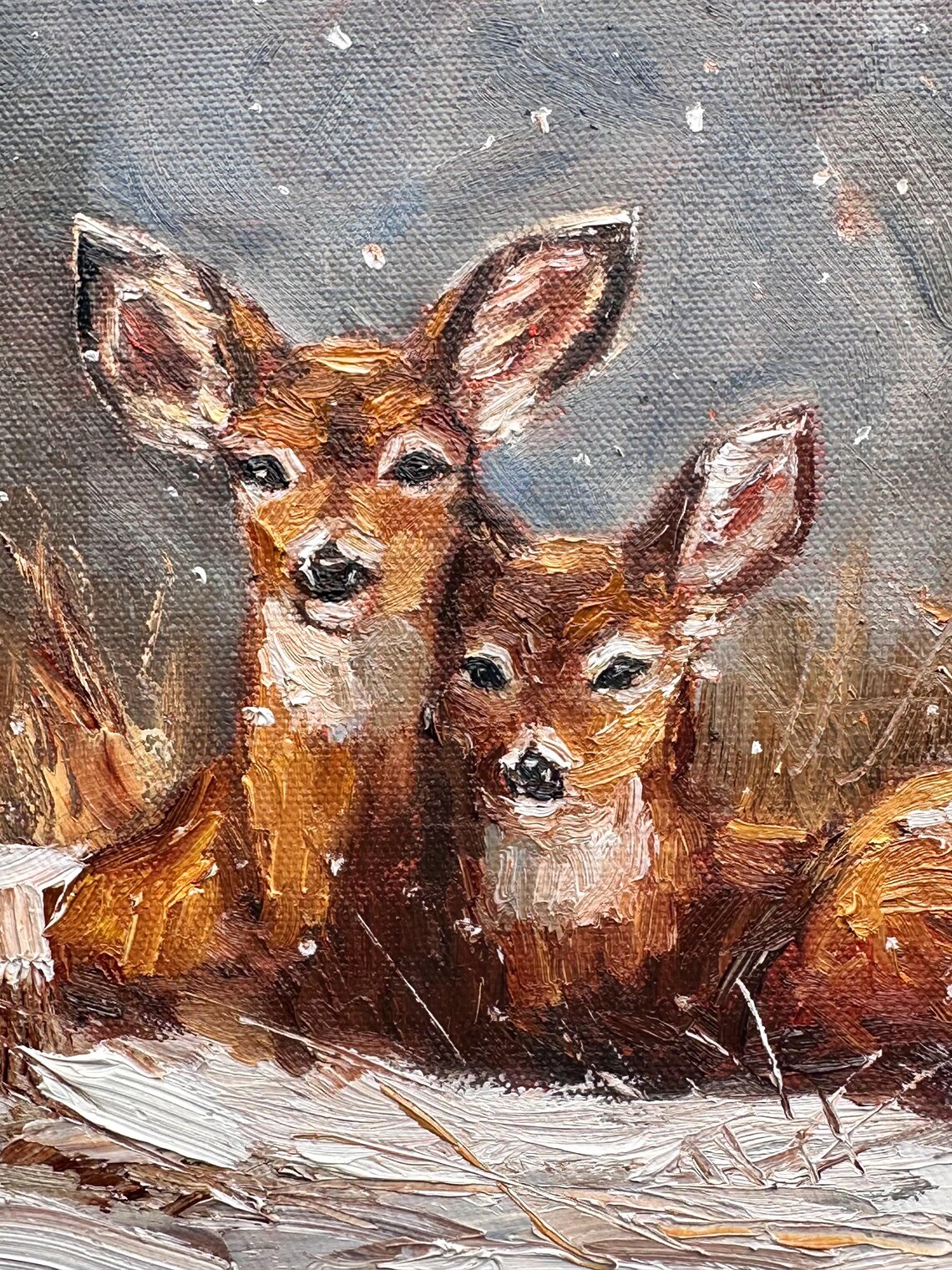 Deer in Snow Oil Painting: Winter Woodland Landscape, 8x10 Canvas - Etsy