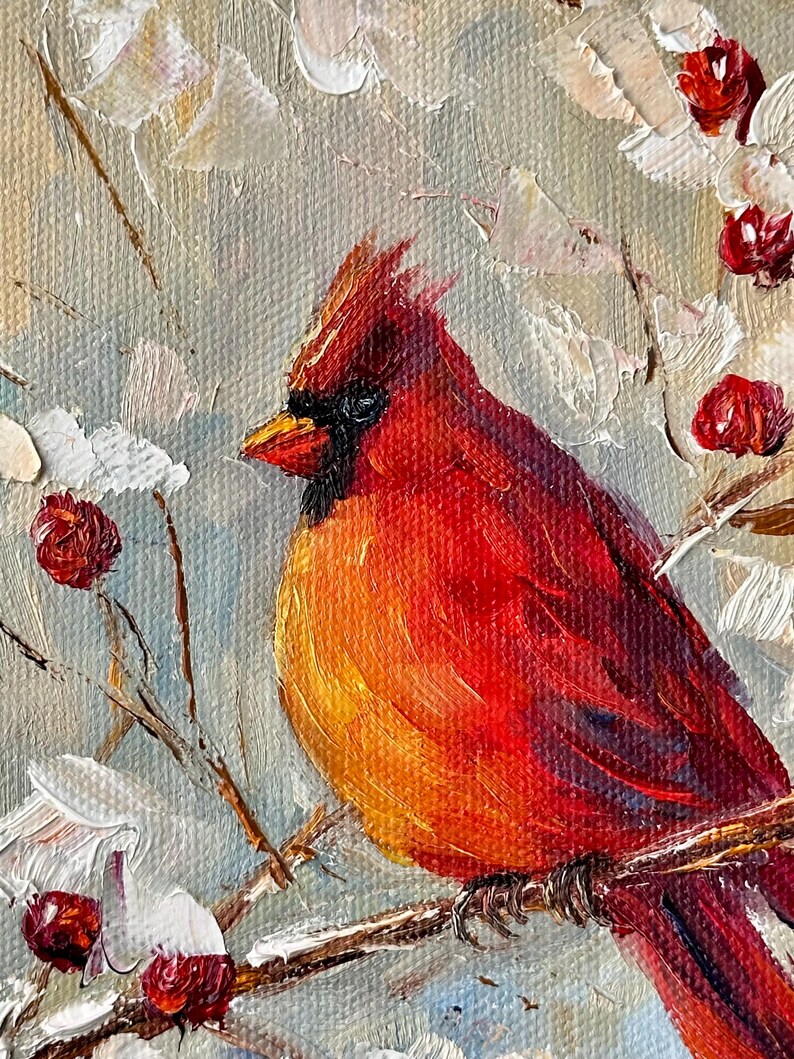 Red Cardinal Bird Original Oil Painting Gift Wall Art 5 by 7 Inch ...